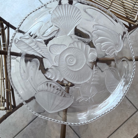 Dining | Large Round Clear Glass Etched Seashell Platter | Poshmark